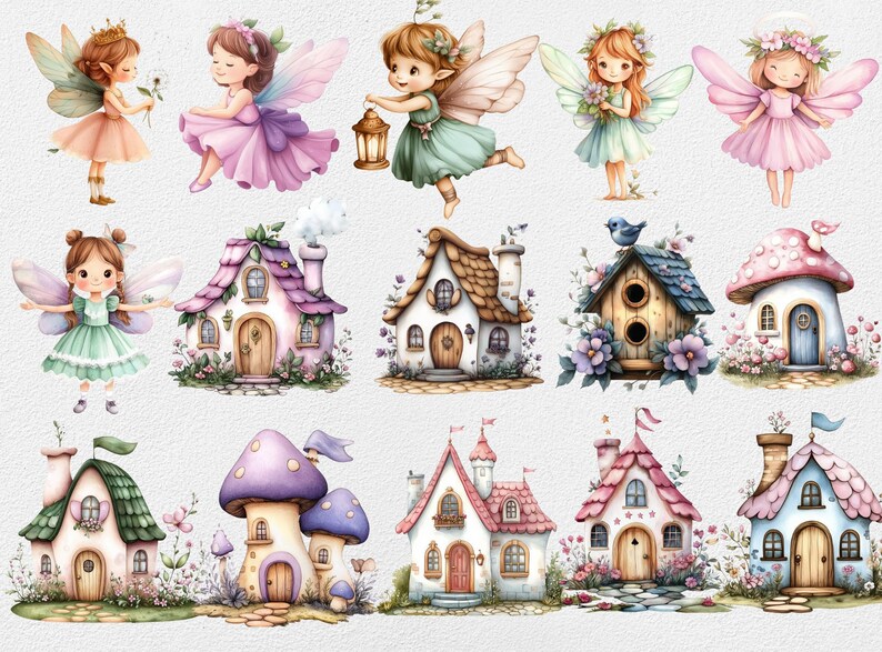 Watercolor Magical Garden Pink Fairies Clipart Bundle | Cute Fantasy ...