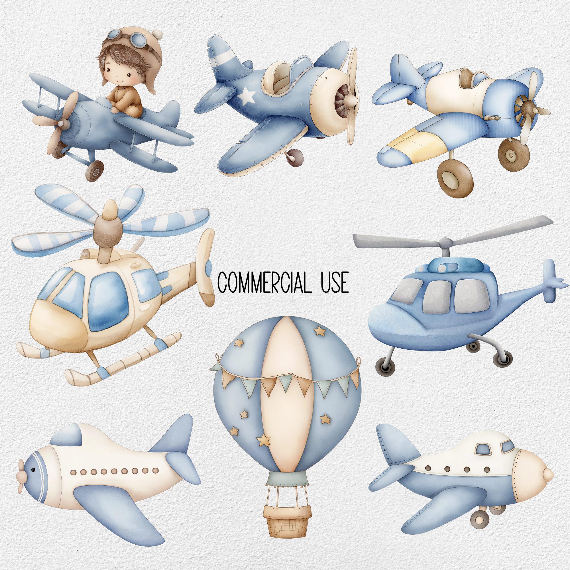 Watercolor Airplane Clipart, Air Transport PNG, Baby Boy Decor (digital ...
