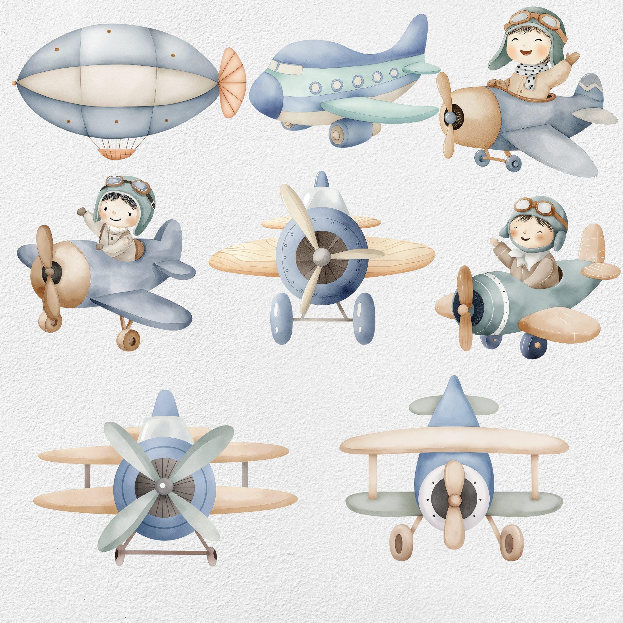 Watercolor Airplane Clipart, Air Transport PNG, Baby Boy Decor (digital ...