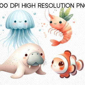 Watercolor Under the Sea Clipart Bundle, Ocean Nursery Nautical PNG ...