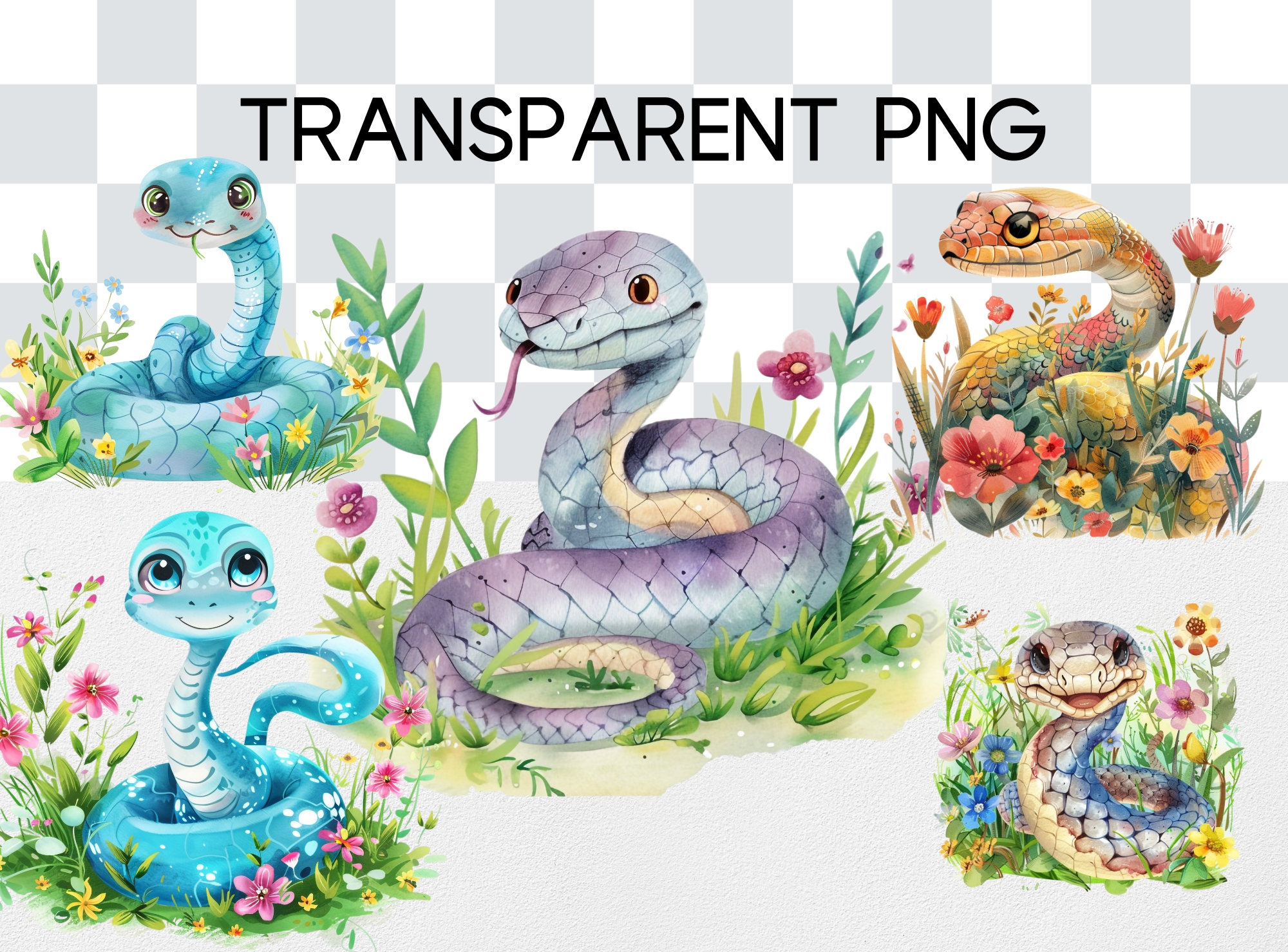 Cute Watercolor Snake Clipart Collection Rattle Snake Adorable Nursery ...