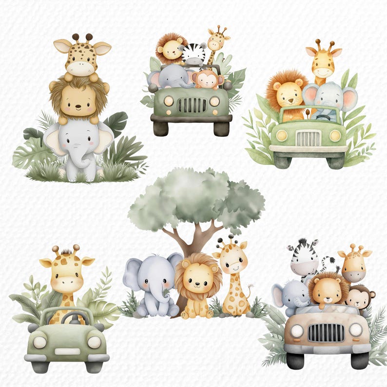 Safari Animals Watercolor Clipart Pngs for Baby Nursery, Shower and ...