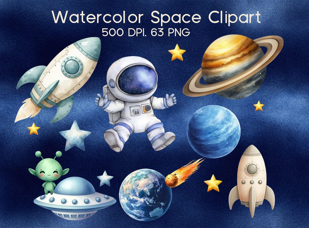 Space Watercolor Clipart for Nursery Decor, Cute Astronaut & Planets ...