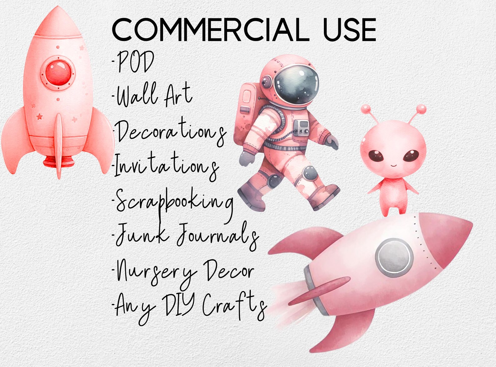 Pink Space Watercolor Clipart for Nursery Decor, Cute Astronaut ...