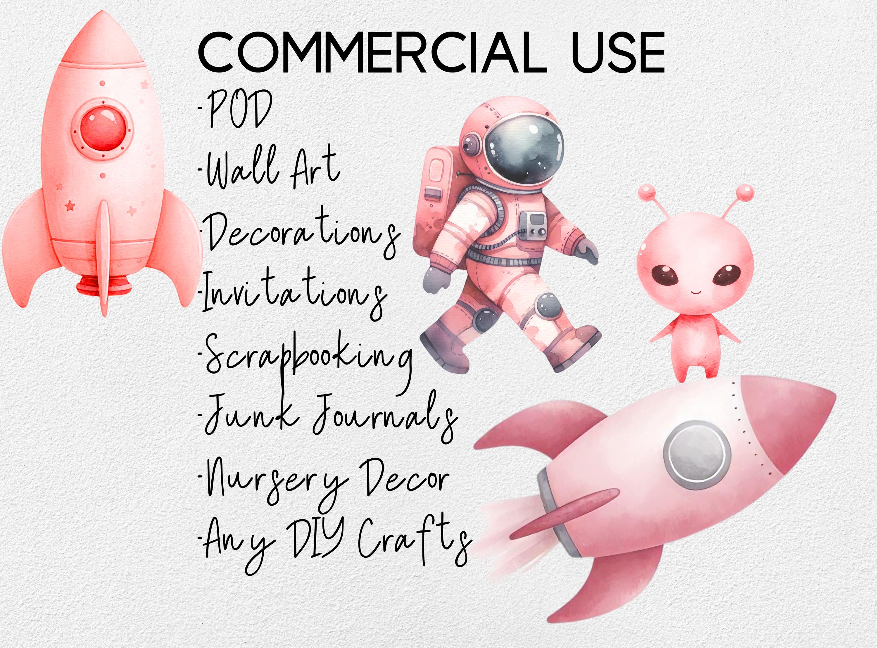 Pink Space Watercolor Clipart for Nursery Decor, Cute Astronaut ...