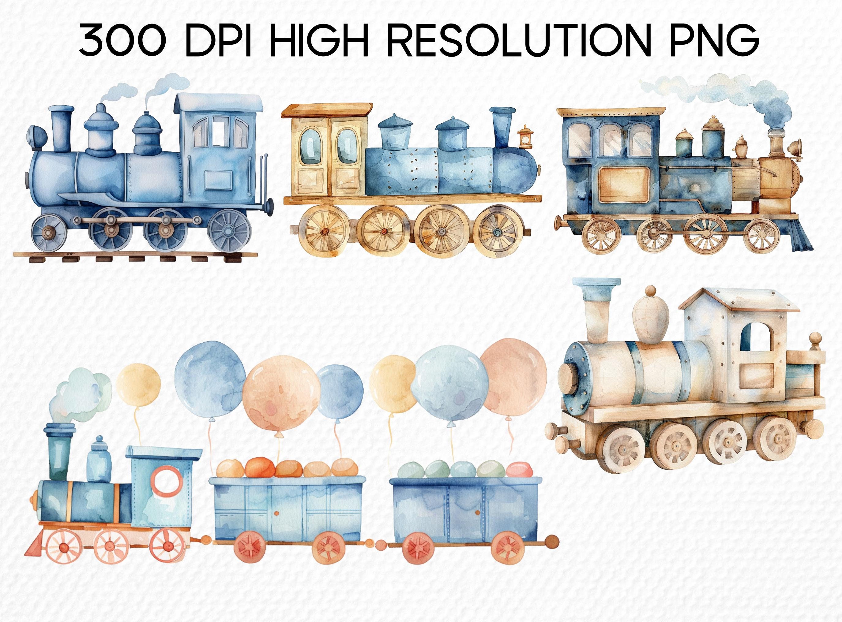 Watercolor Train Clipart Bundle, Transparent PNG Graphics, for Nursery ...