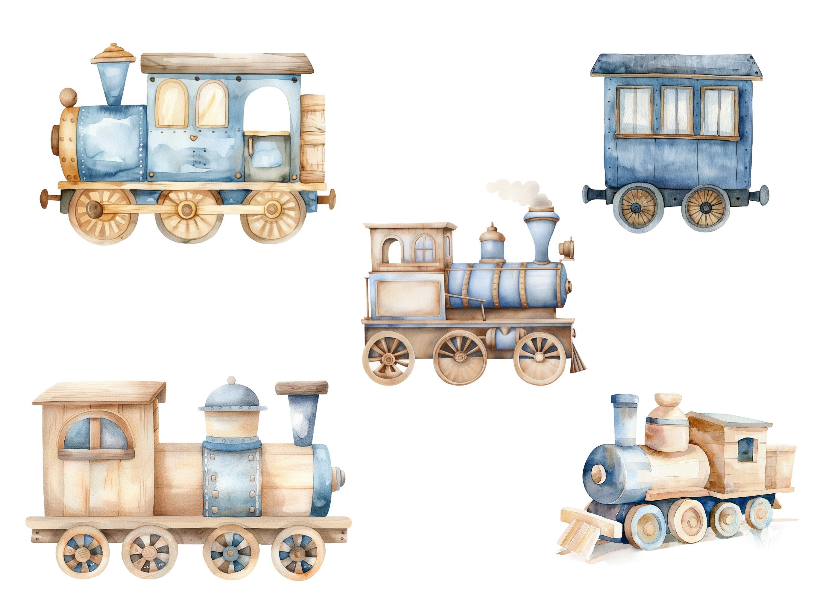 Watercolor Train Clipart Bundle, Transparent PNG Graphics, for Nursery ...