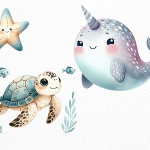 Watercolor Under the Sea Clipart Bundle, Ocean Nursery Nautical PNG ...