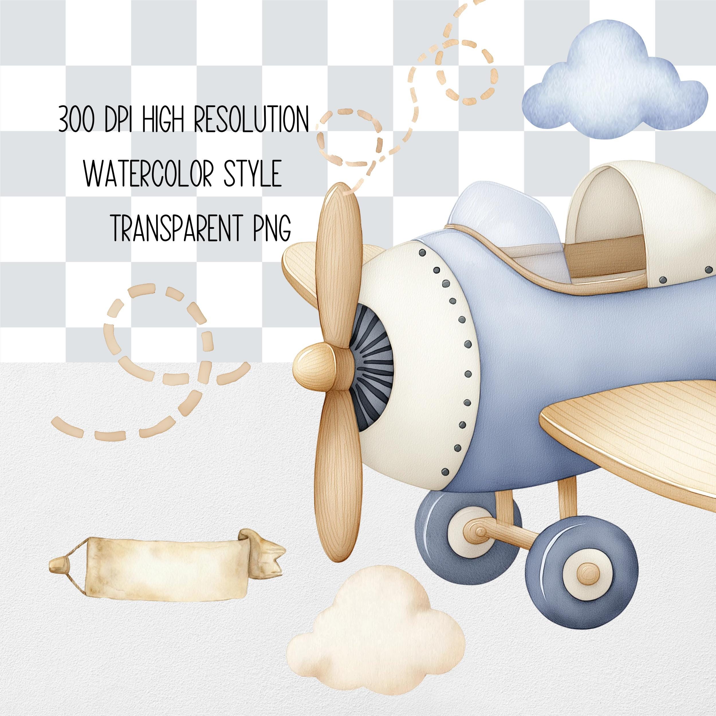 Watercolor Airplane Clipart, Air Transport PNG, Baby Boy Decor (digital ...