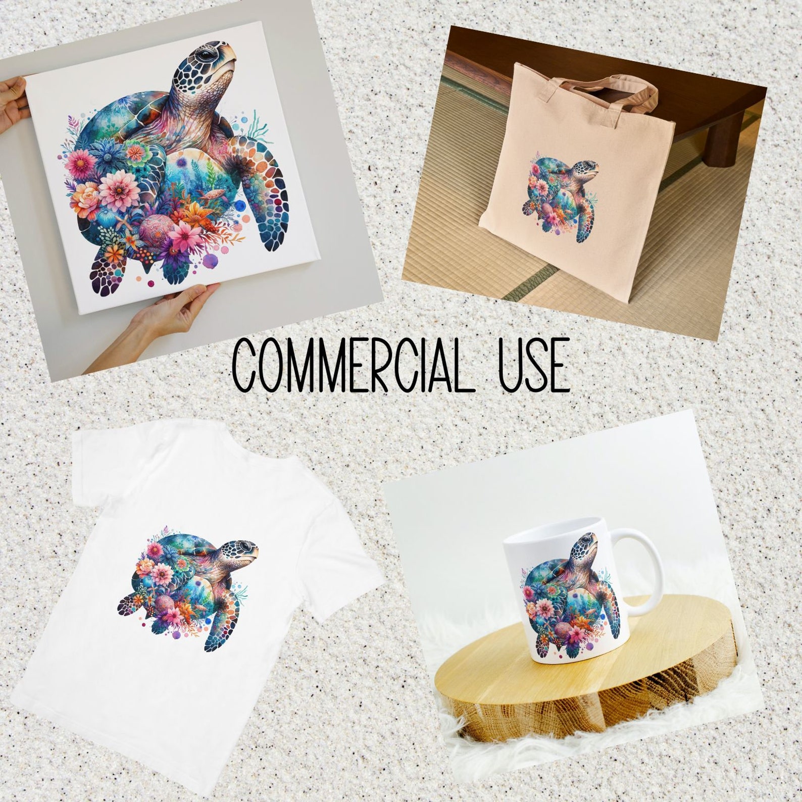 Boho Chic Watercolor Floral Sea Turtle Clipart, for Sublimation ...