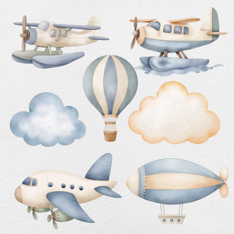 Watercolor Airplane Clipart, Air Transport PNG, Baby Boy Decor (digital ...