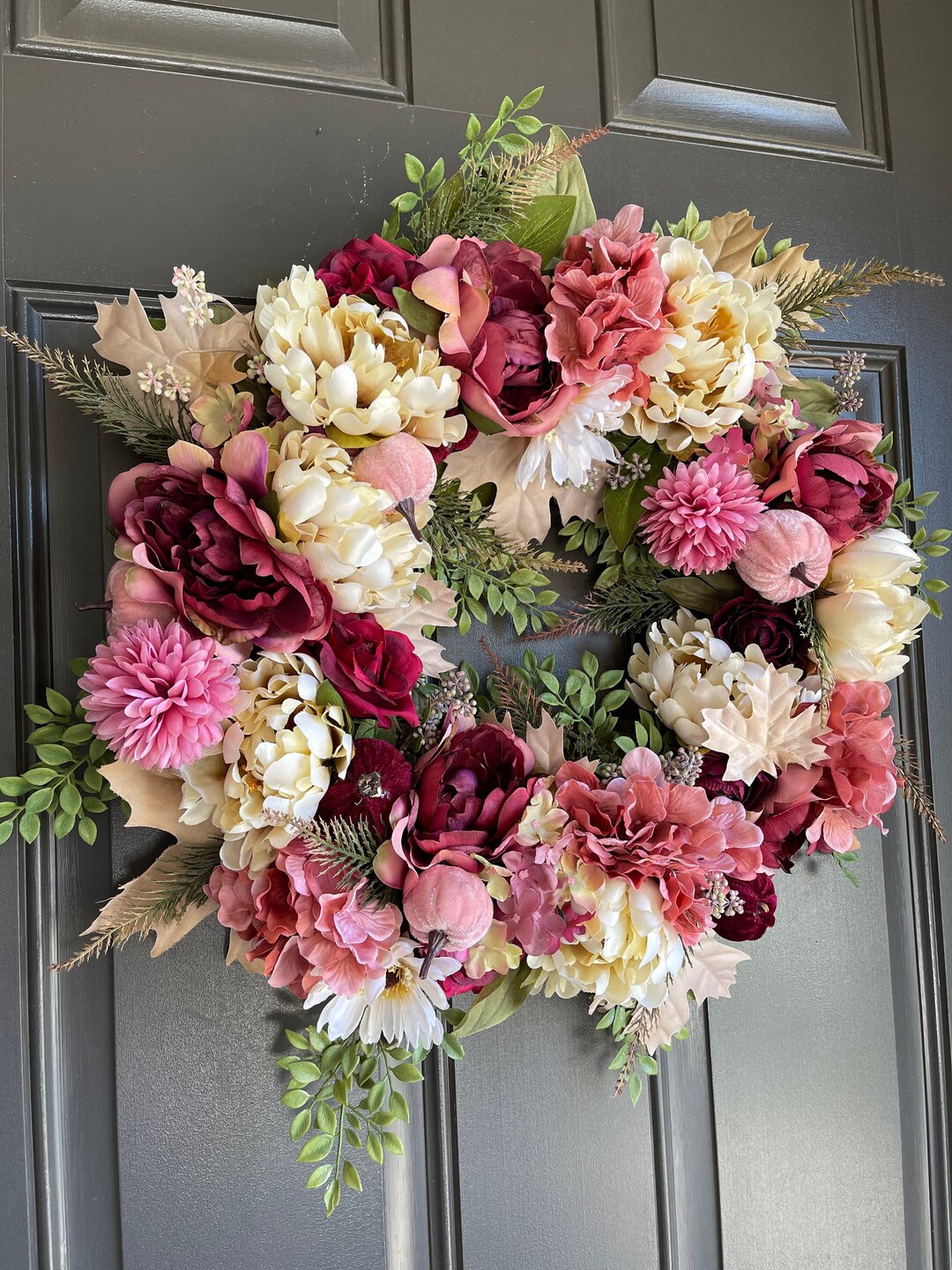 Fall Wreath Autumn Wreath Pink Autumn Wreath Autumn Decor Pink Decor ...