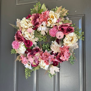 Fall Wreath Autumn Wreath Pink Autumn Wreath Autumn Decor Pink Decor ...