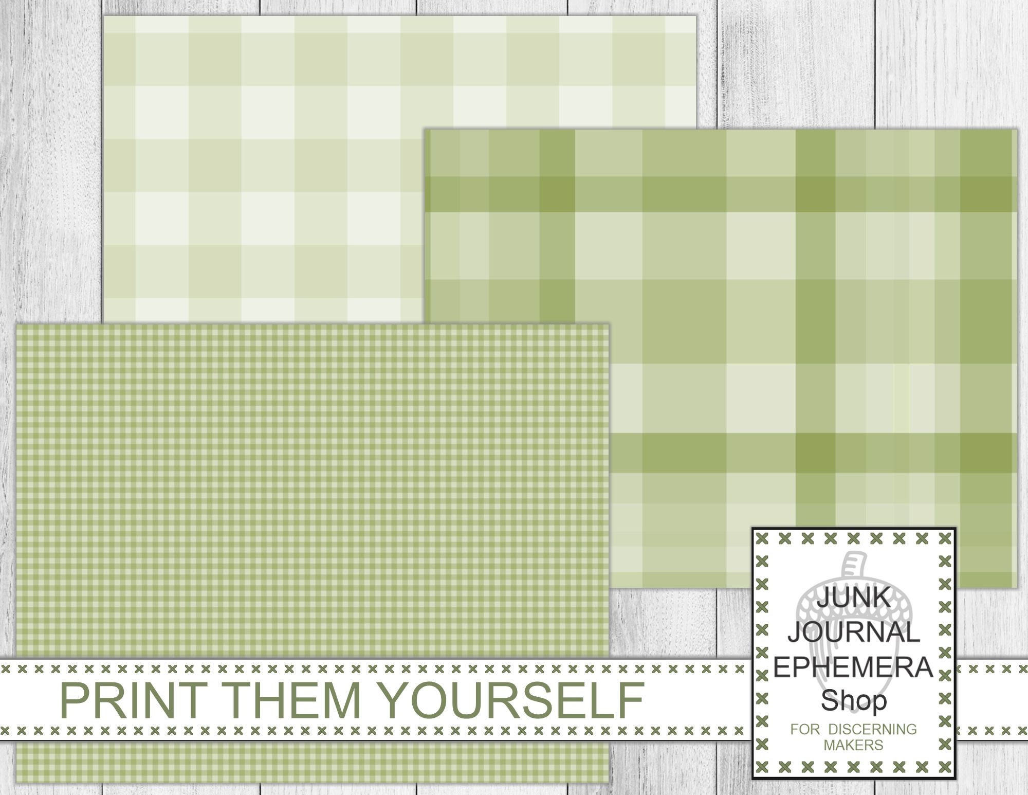 Shabby Green Gingham Paper, Background, Junk Journal Pages, Shabby ...