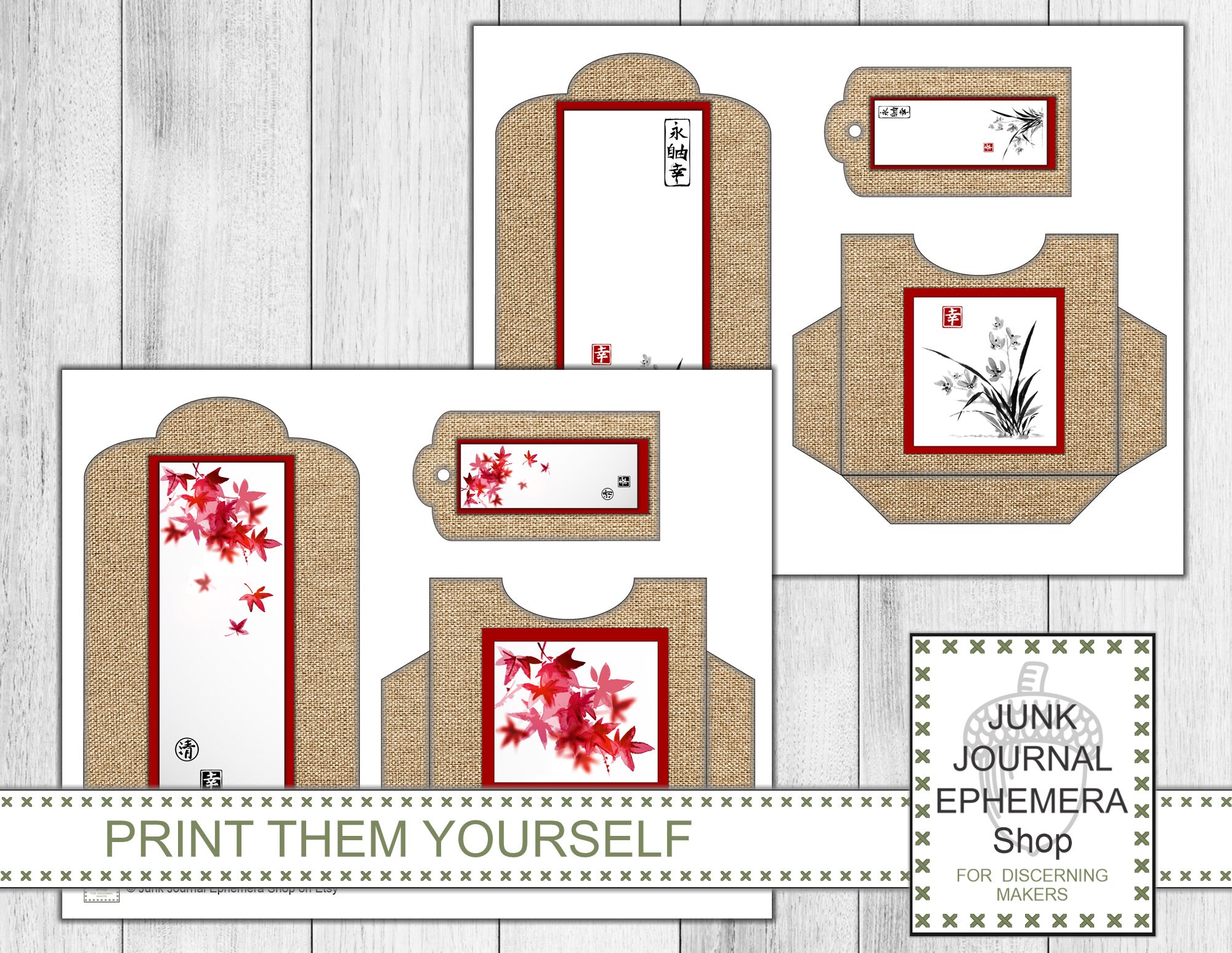 Asian Art Japanese Paintings Tags and Pockets SET 1 Vertical Format - Etsy