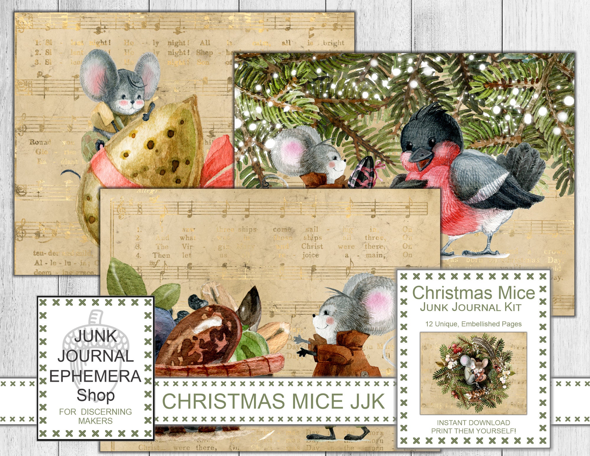 Christmas Mice Junk Journal Kit Christmas Gift Shabby Red - Etsy