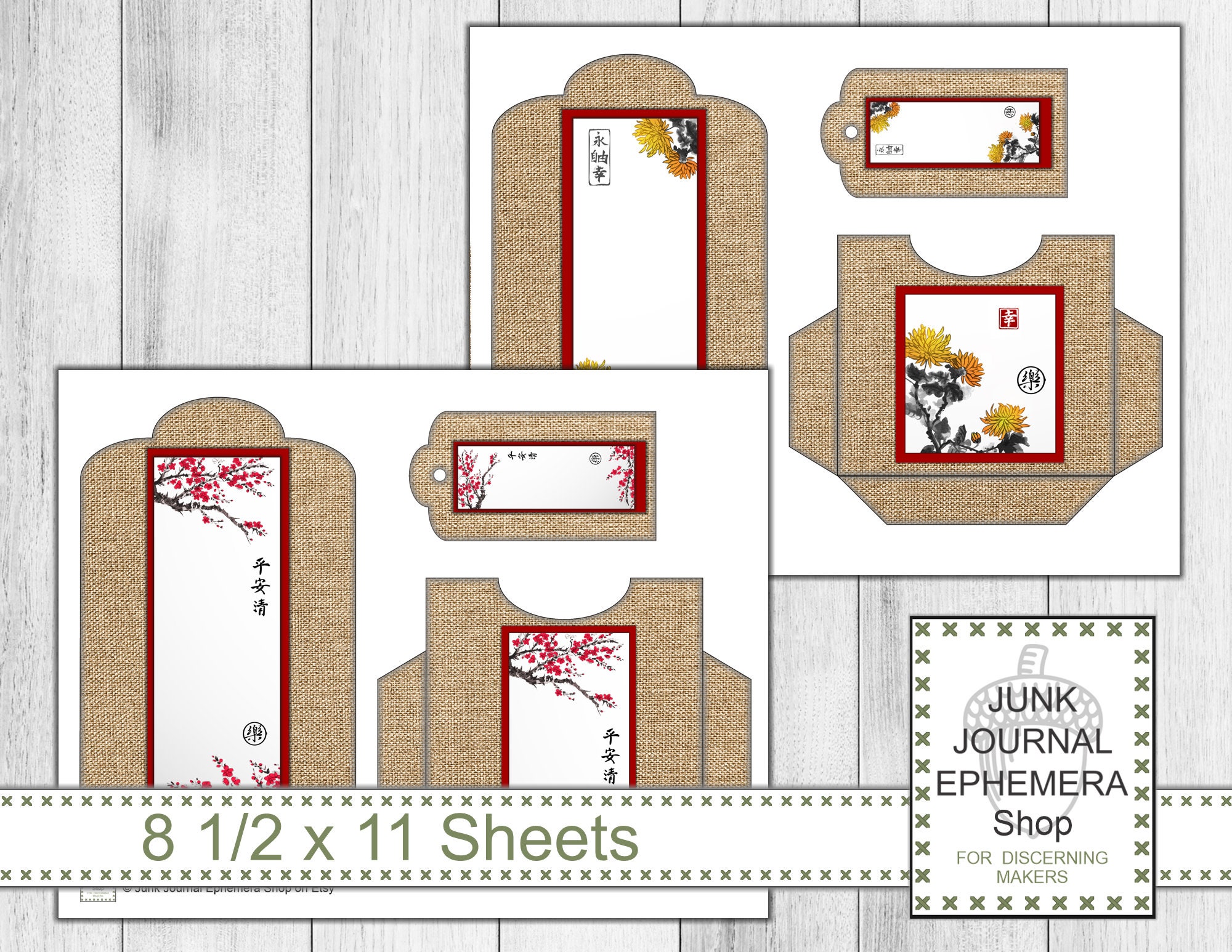 Asian Art Japanese Paintings Tags and Pockets SET 1 Vertical Format - Etsy