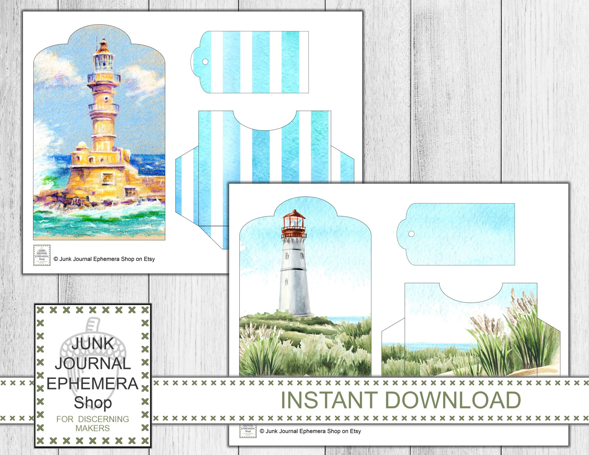 Watercolor Lighthouse Tags and Pockets Junk Journal Tags - Etsy