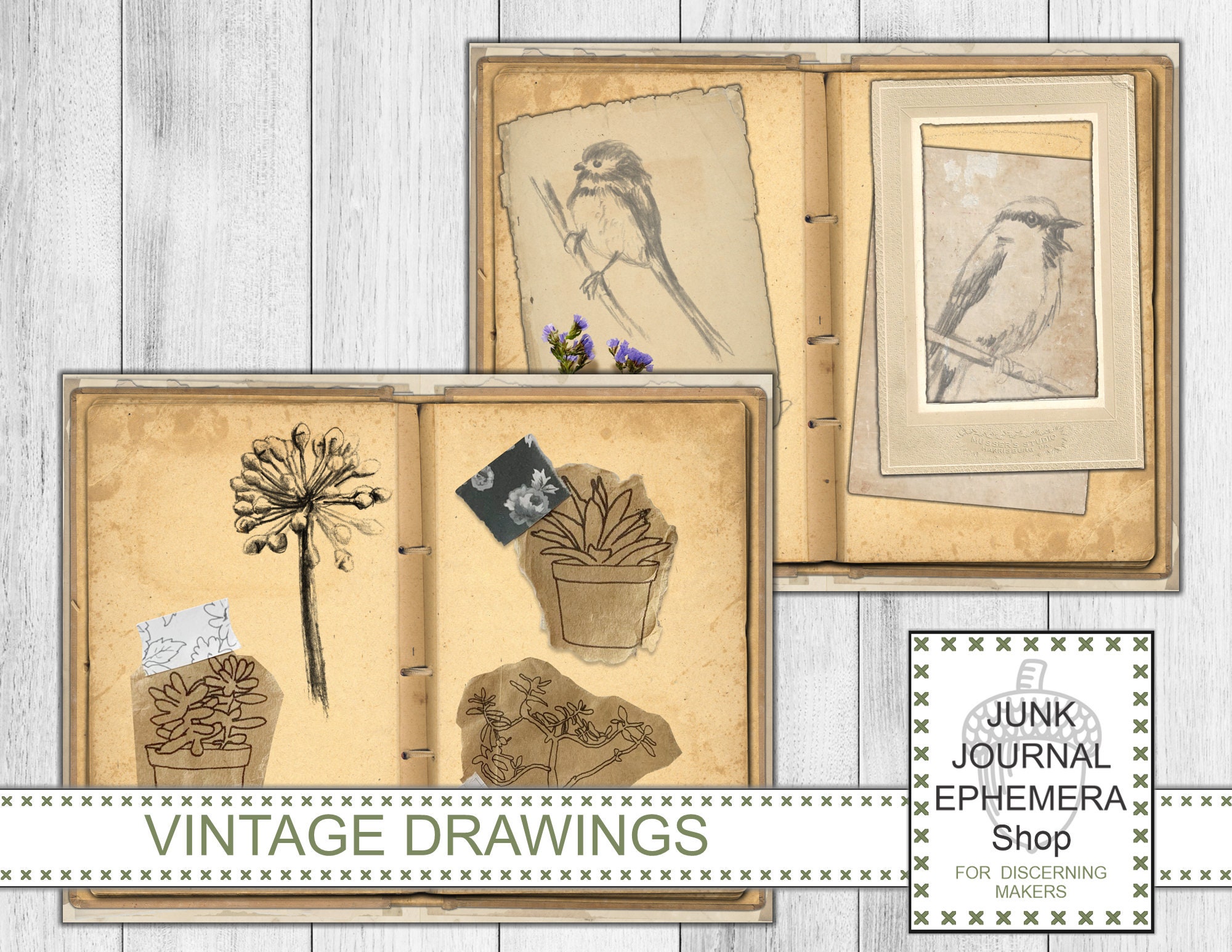 Young Artist Junk Journal Kit, Vintage Sketches, Vintage Drawing ...