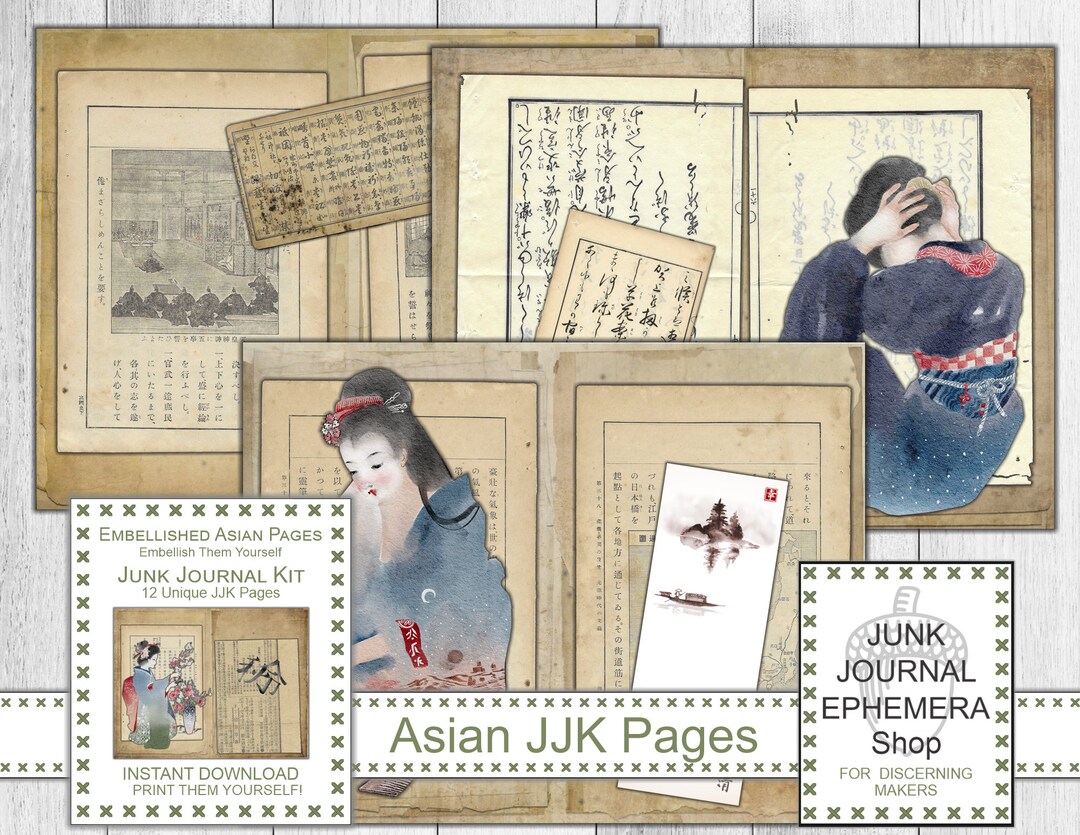 Japanese Ephemera Embellished Pages Junk Journal Kit - Etsy