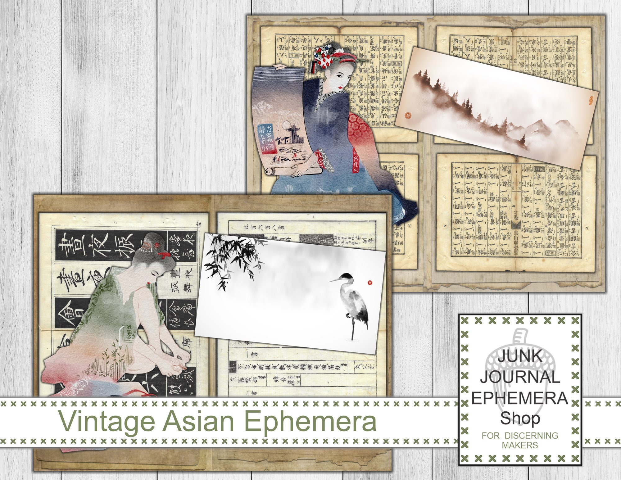 Japanese Ephemera Embellished Pages Junk Journal Kit - Etsy