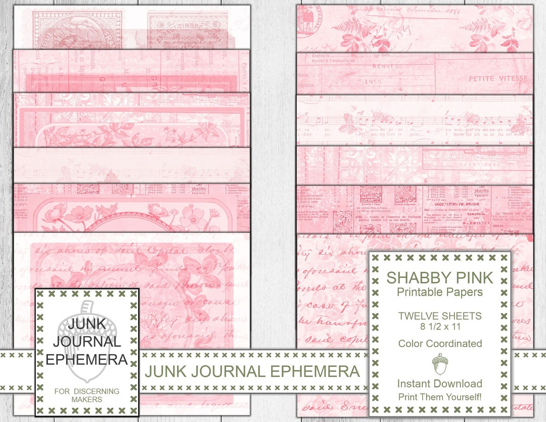 Shabby Pink Printable Paper, Pink Collage, Collage Reverse Page, Shabby ...