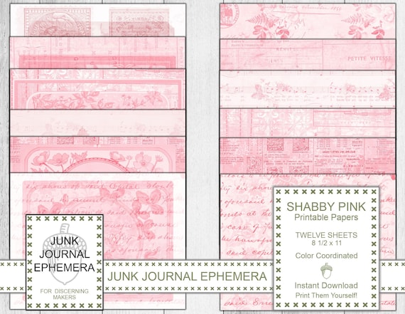 Shabby Pink Printable Paper Pink Collage Collage Reverse - Etsy