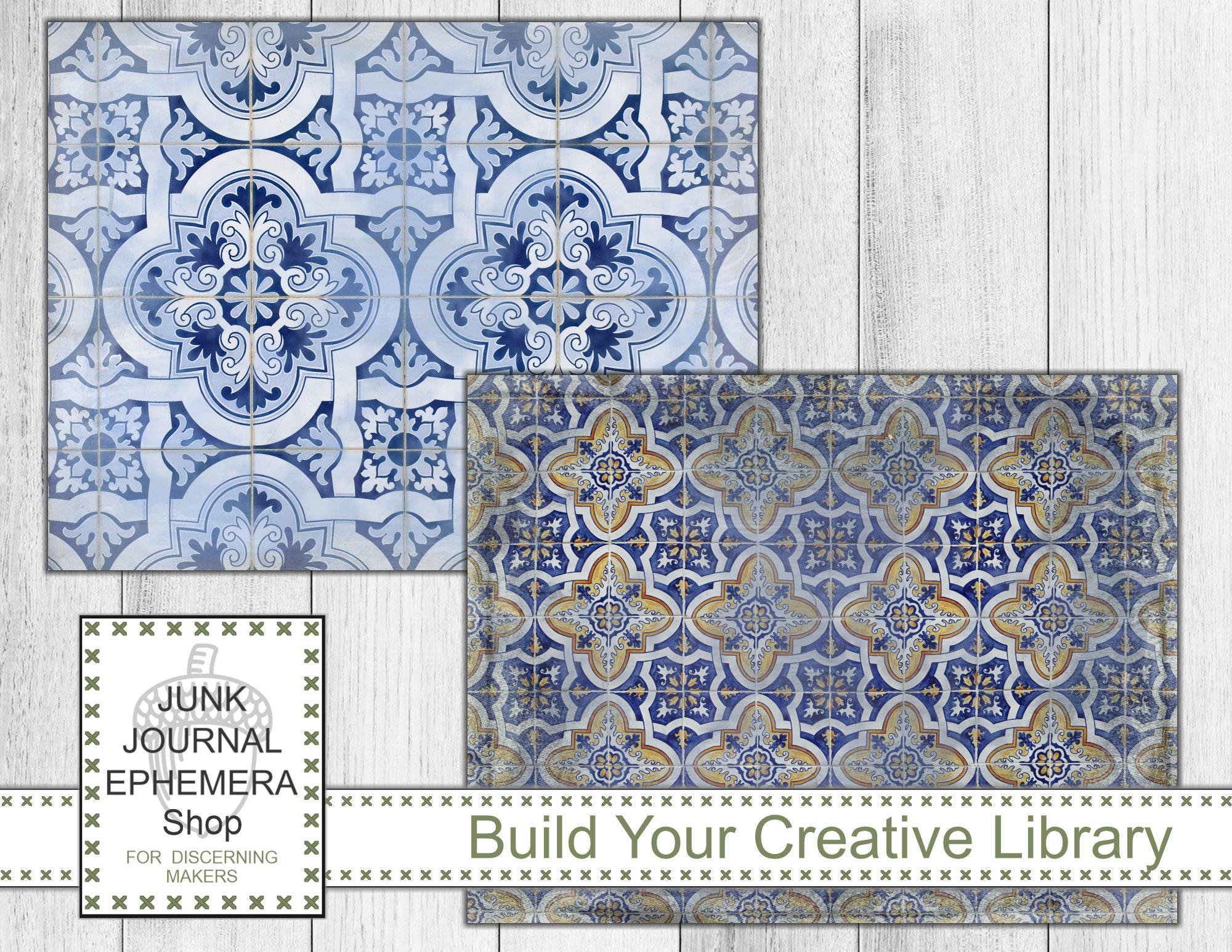 Vintage Tile Set 2 Printable Papers, Vintage Ephemera, Moroccan Tile - Etsy