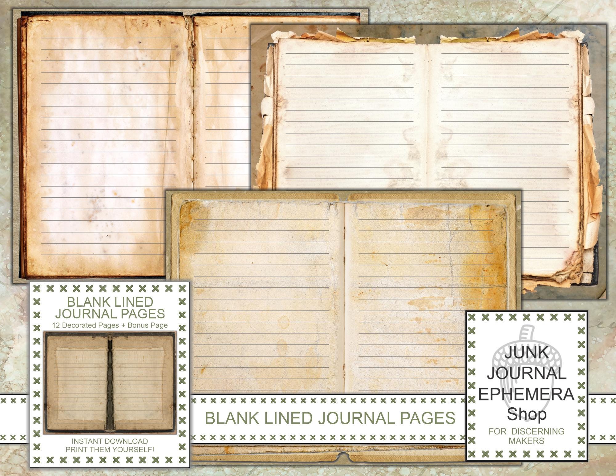 Blank Lined Vintage Journal Scrap Paper Pages - Etsy