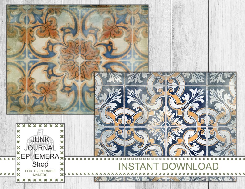 Vintage Tile Set 2 Printable Papers, Vintage Ephemera, Moroccan Tile - Etsy