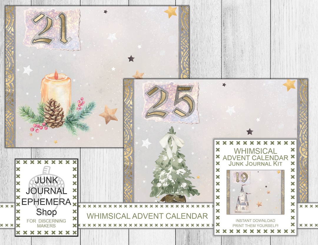 Whimsical Advent Calendar Junk Journal Kit, Christmas, Holiday Gift Kit ...