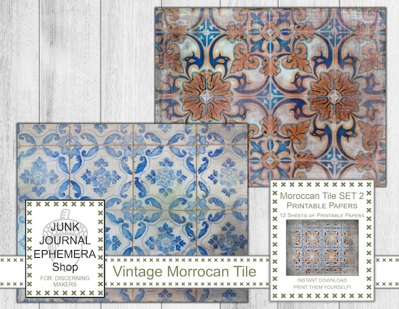 Vintage Tile Set 2 Printable Papers Vintage Ephemera | Etsy