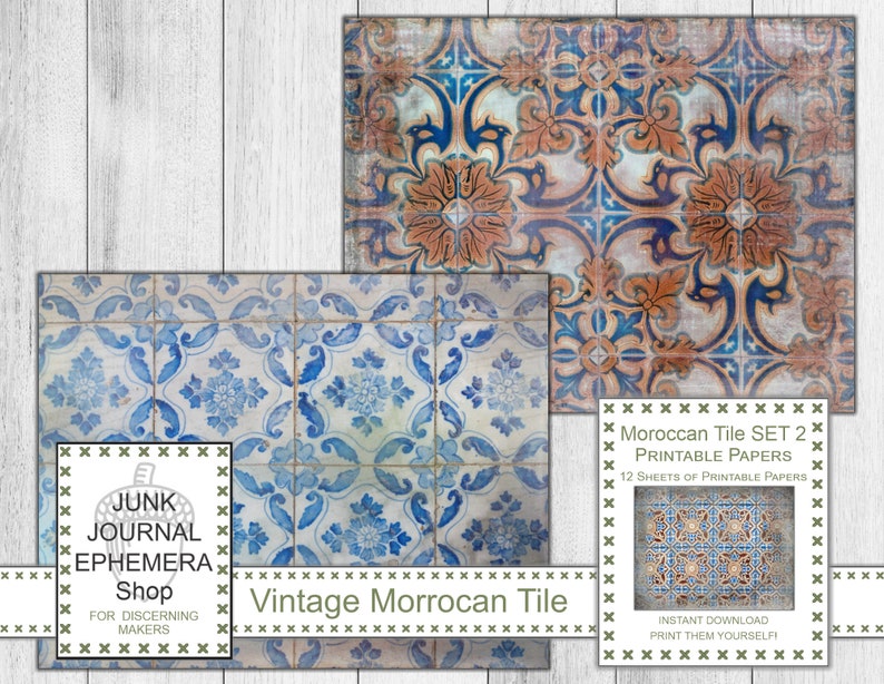 Vintage Tile Set 2 Printable Papers, Vintage Ephemera, Moroccan Tile - Etsy