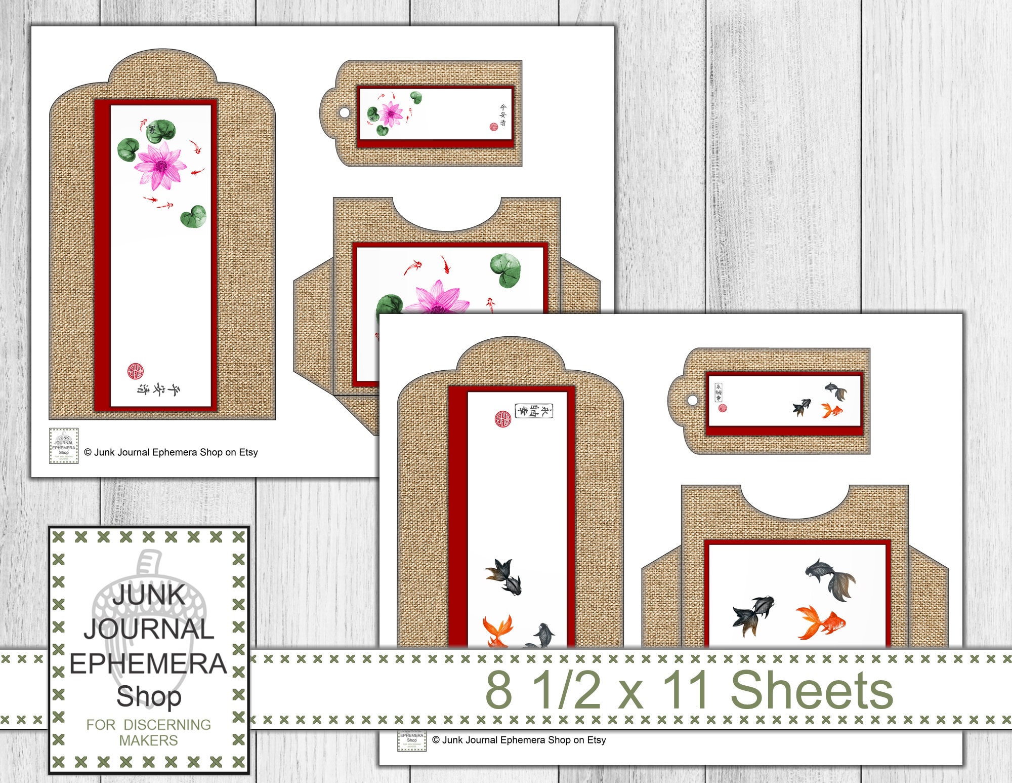 Asian Art Japanese Paintings Tags and Pockets SET 2 Horizontal Format ...