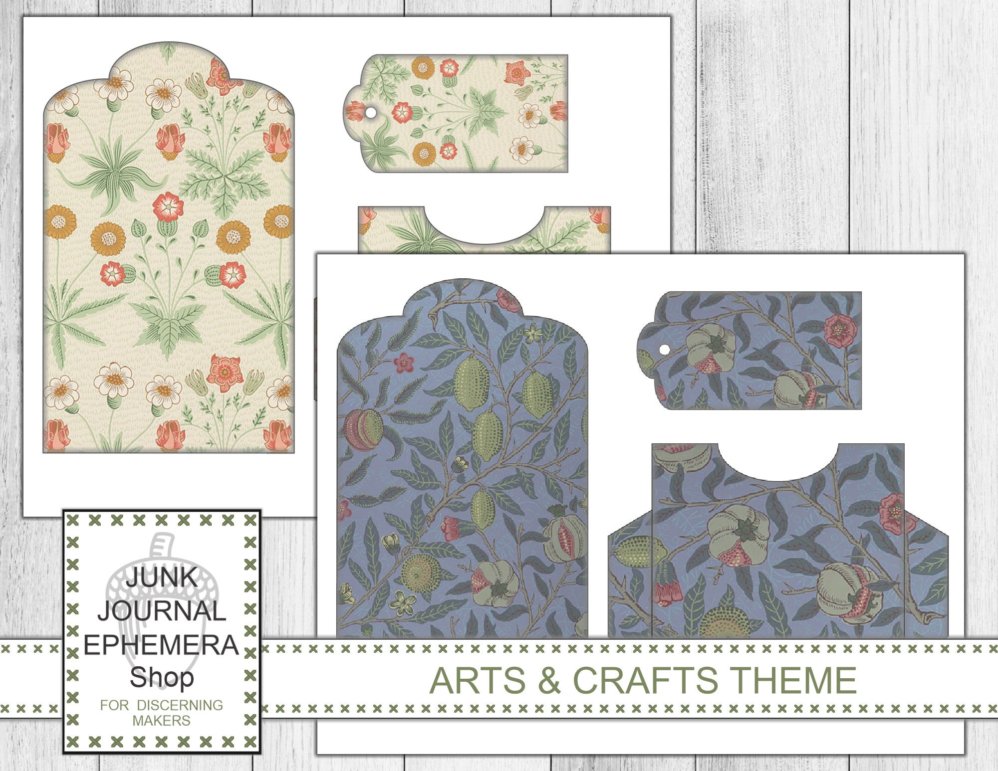 William Morris Tags and Pockets, Vintage Ephemera, Arts and Crafts ...