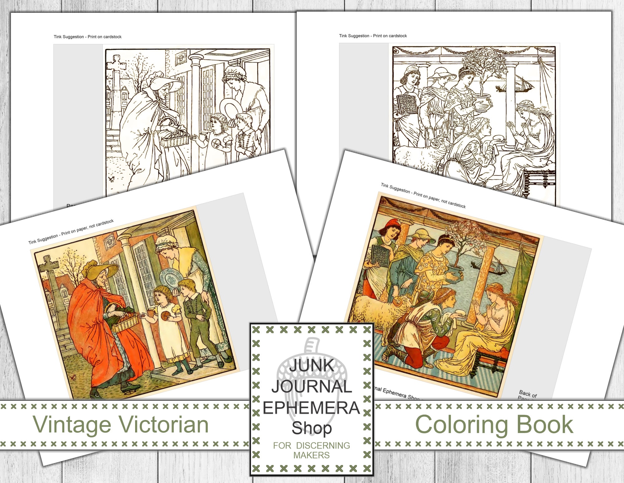 Victorian Coloring Book Printable Junk Journal Kit, Walter Crane ...