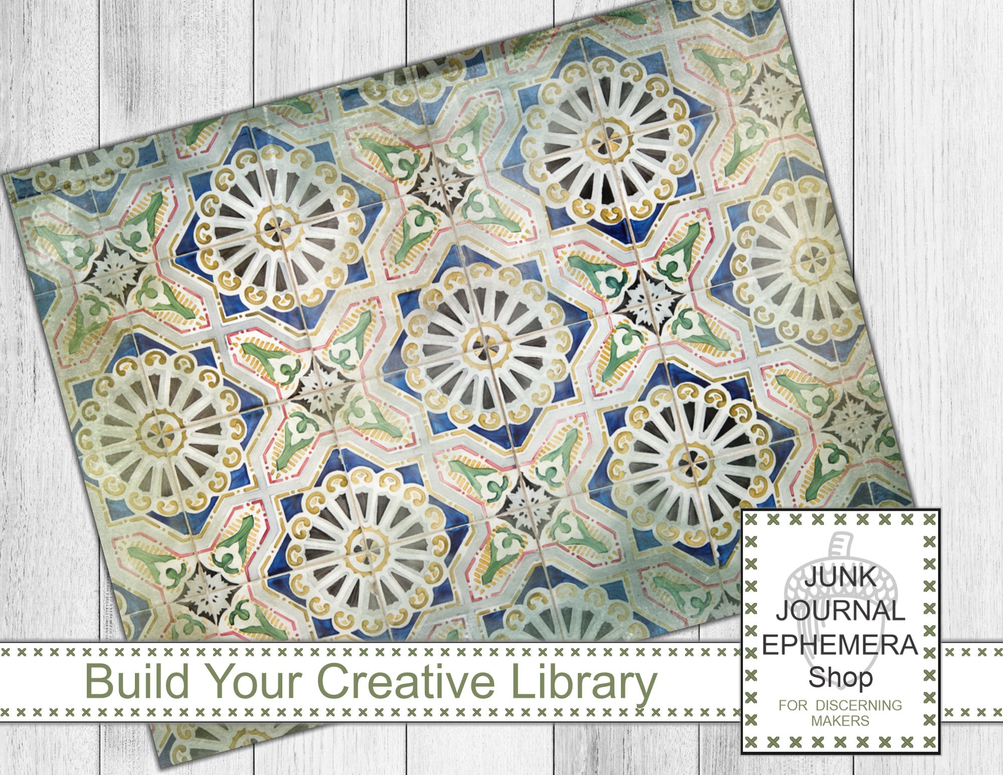 Vintage Tile Printable Papers, Vintage Ephemera, Moroccan Tile, Junk ...