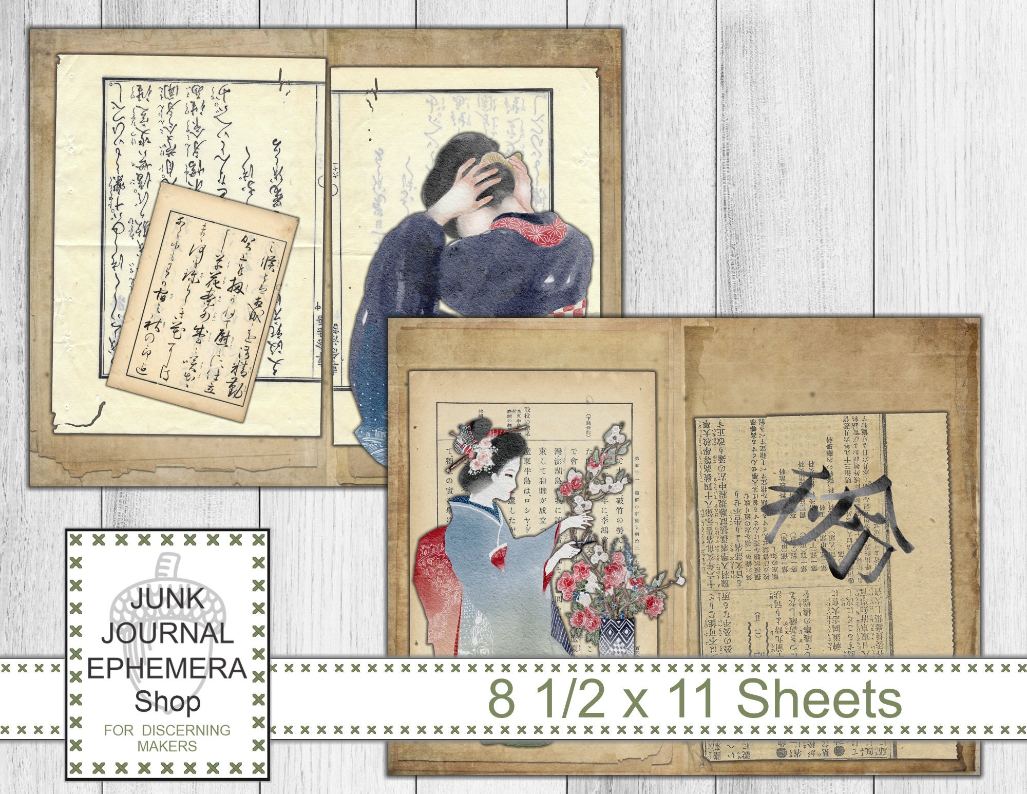 Japanese Ephemera Embellished Pages Junk Journal Kit - Etsy