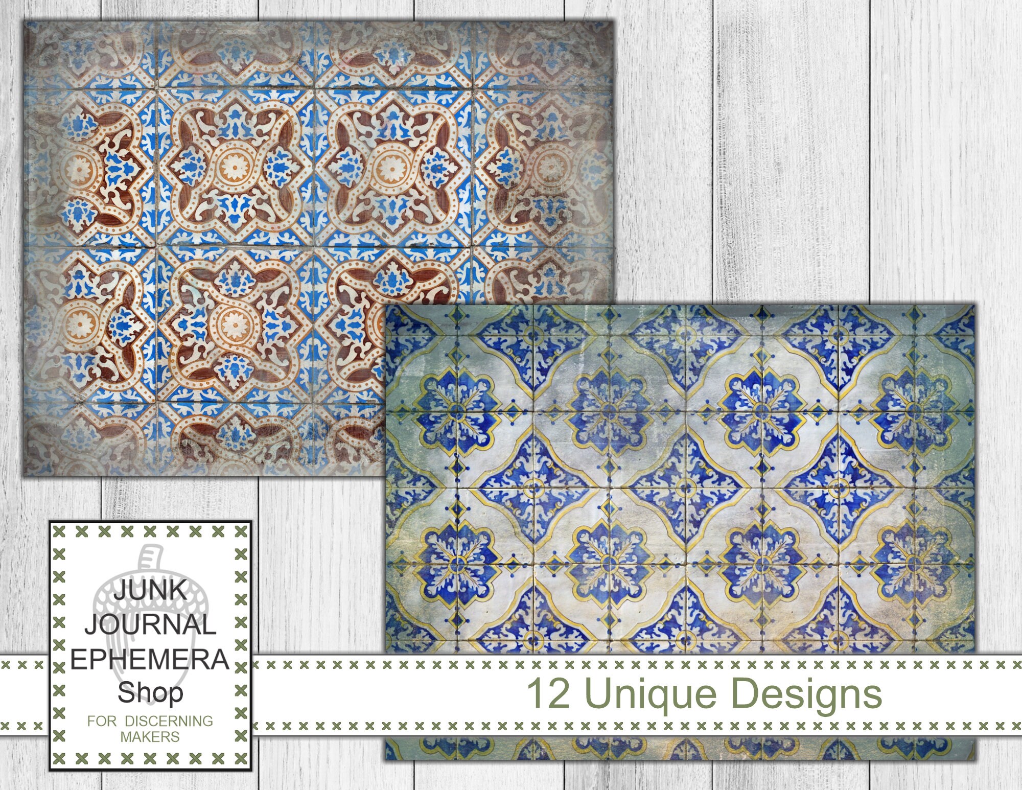 Vintage Tile Set 2 Printable Papers, Vintage Ephemera, Moroccan Tile - Etsy