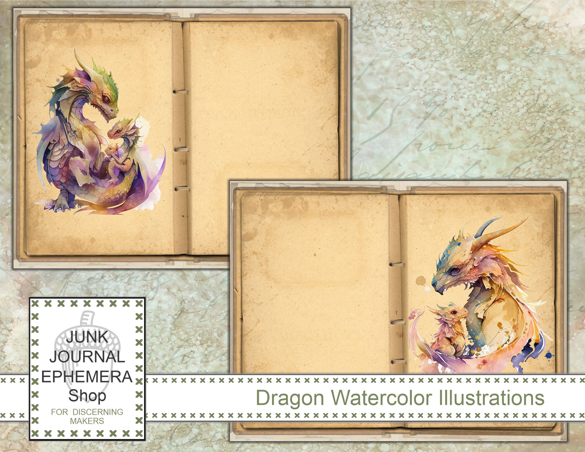 Watercolor Dragons Junk Journal Kit Tags and Pockets - Etsy