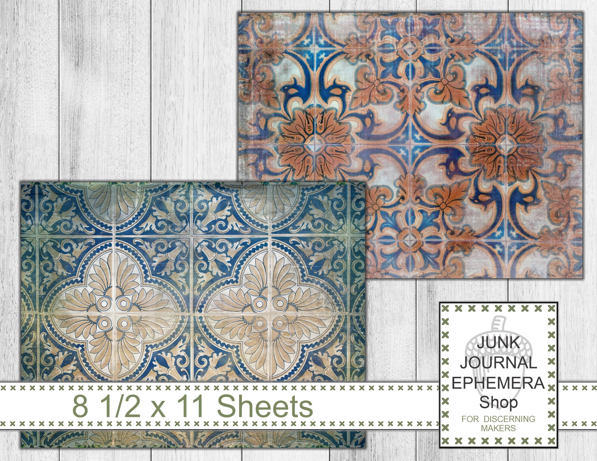 Vintage Tile Set 2 Printable Papers, Vintage Ephemera, Moroccan Tile - Etsy