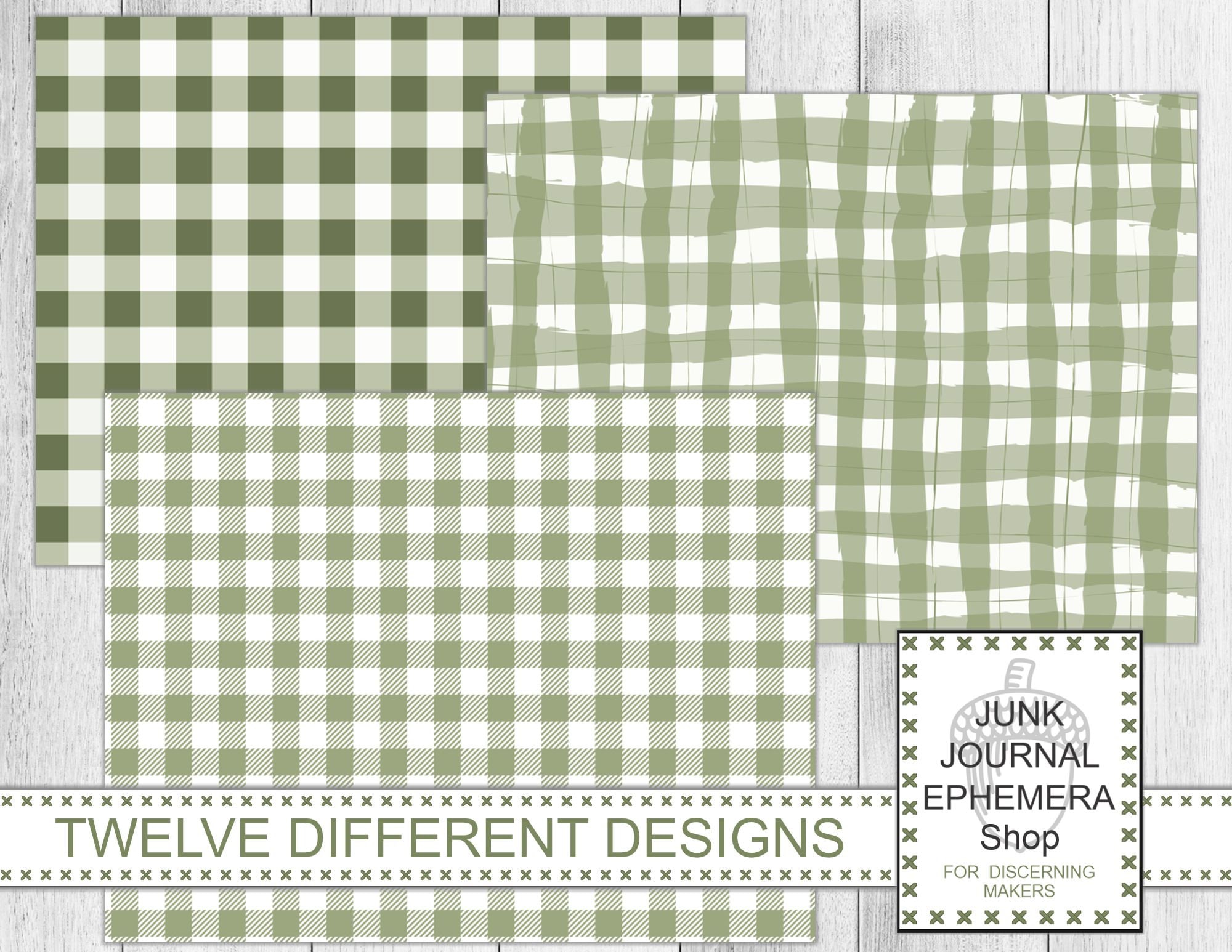 Shabby Green Gingham Paper, Background, Junk Journal Pages, Shabby ...