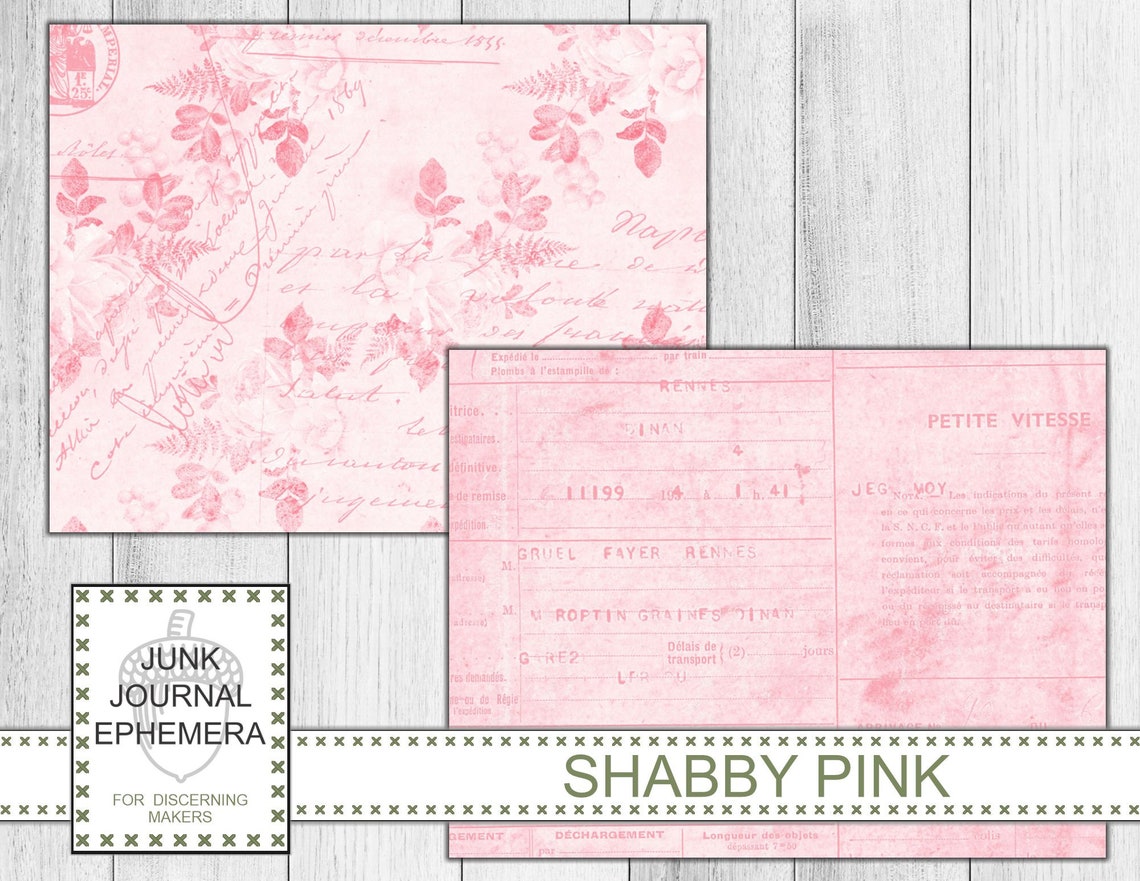 Shabby Pink Printable Paper, Pink Collage, Collage Reverse Page, Shabby ...