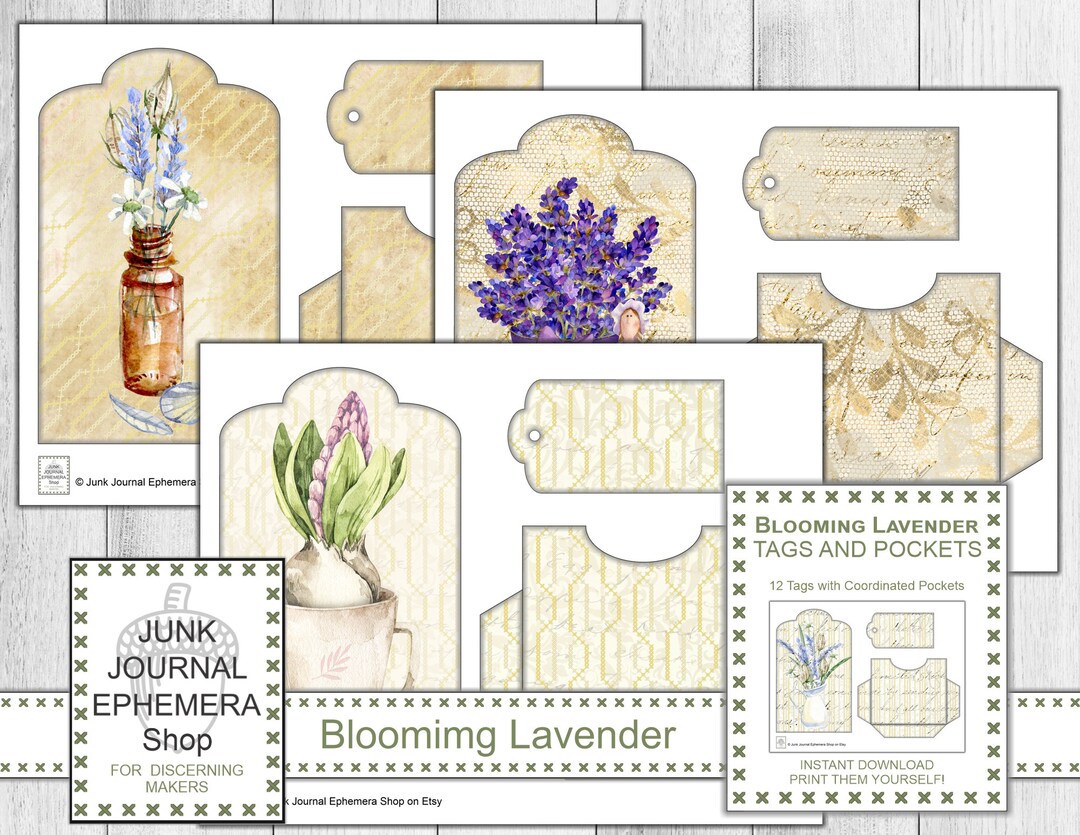 Blooming Lavender Tags and Pockets, Springtime, Gardeners Gift, French ...