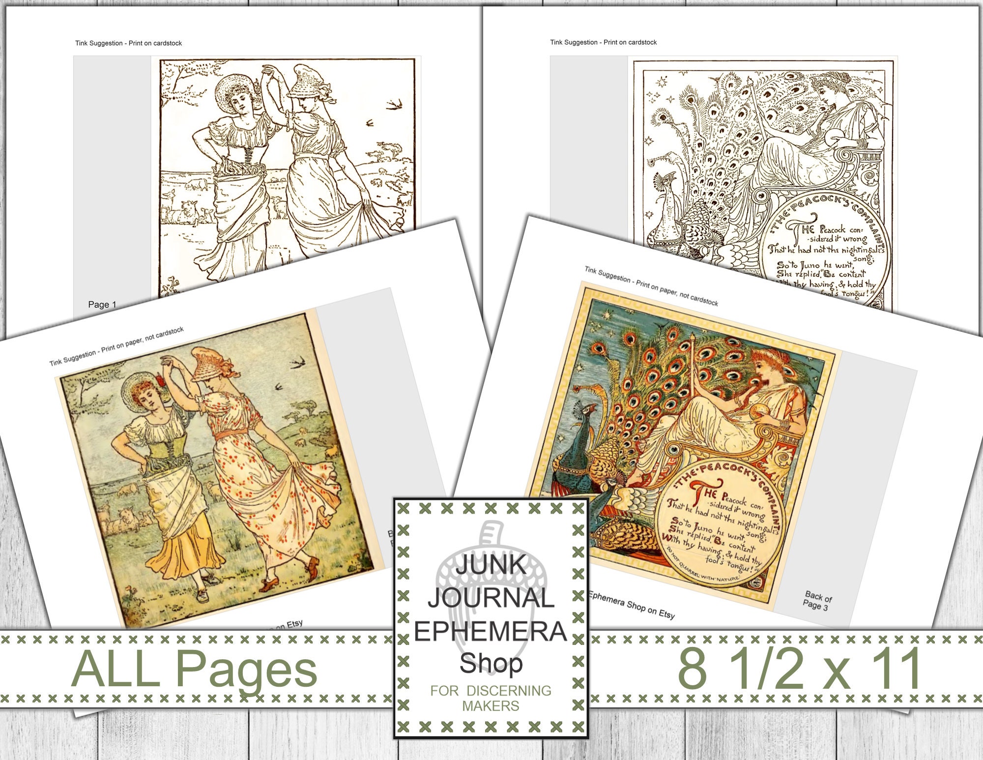 Victorian Coloring Book Printable Junk Journal Kit, Walter Crane ...