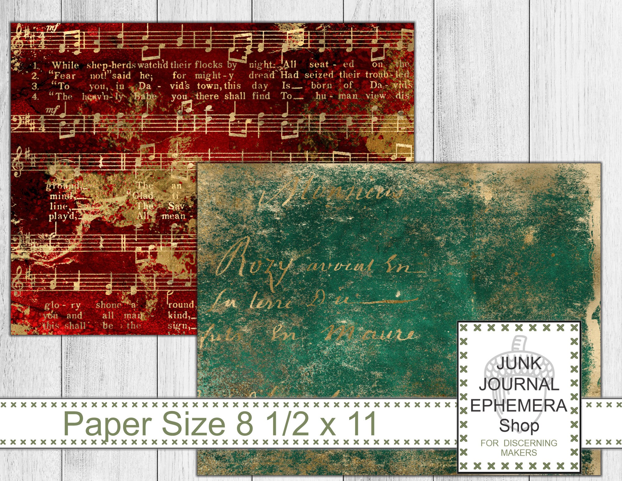 Grunge Gold Christmas Printable Papers, Red and Green, Reverse Page ...
