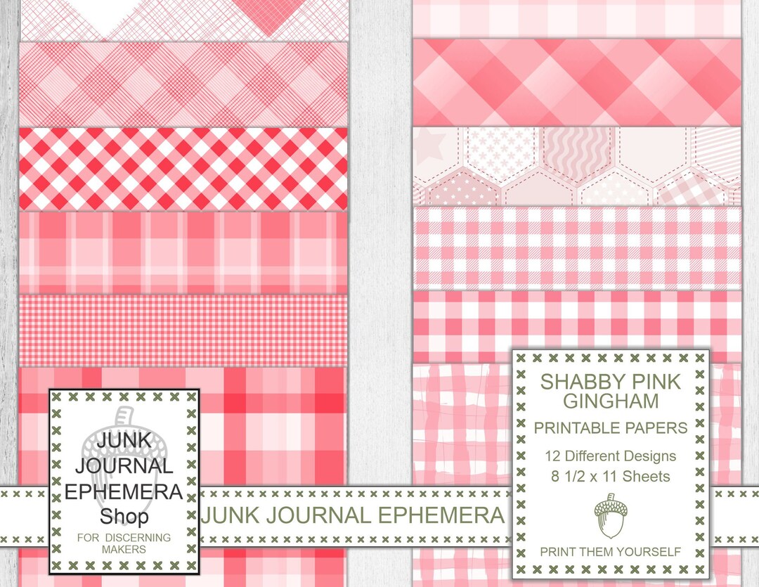 Shabby Pink Gingham Paper, Background, Junk Journal Pages, Shabby Pink ...