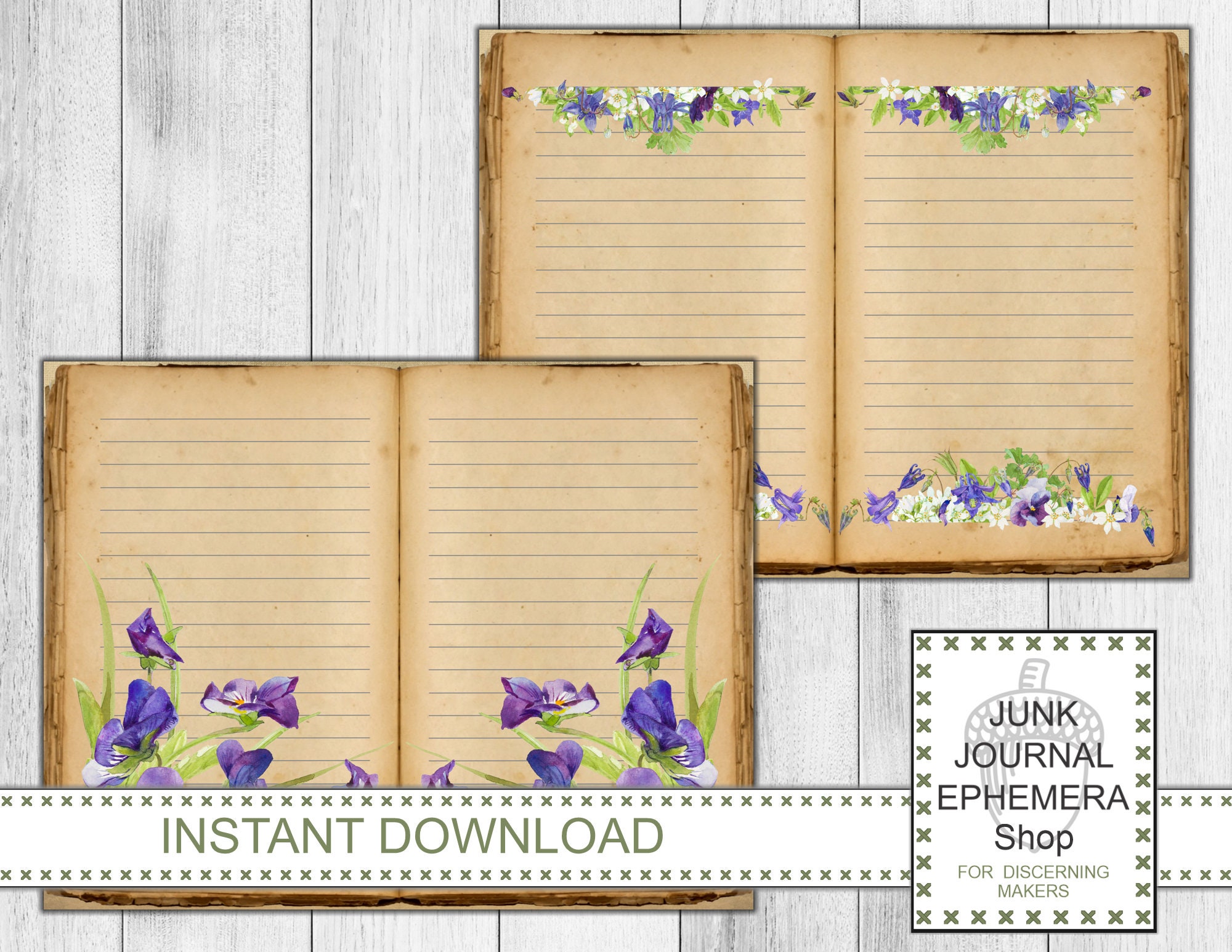 Purple Floral Lined Pages Basic Junk Journal - Etsy