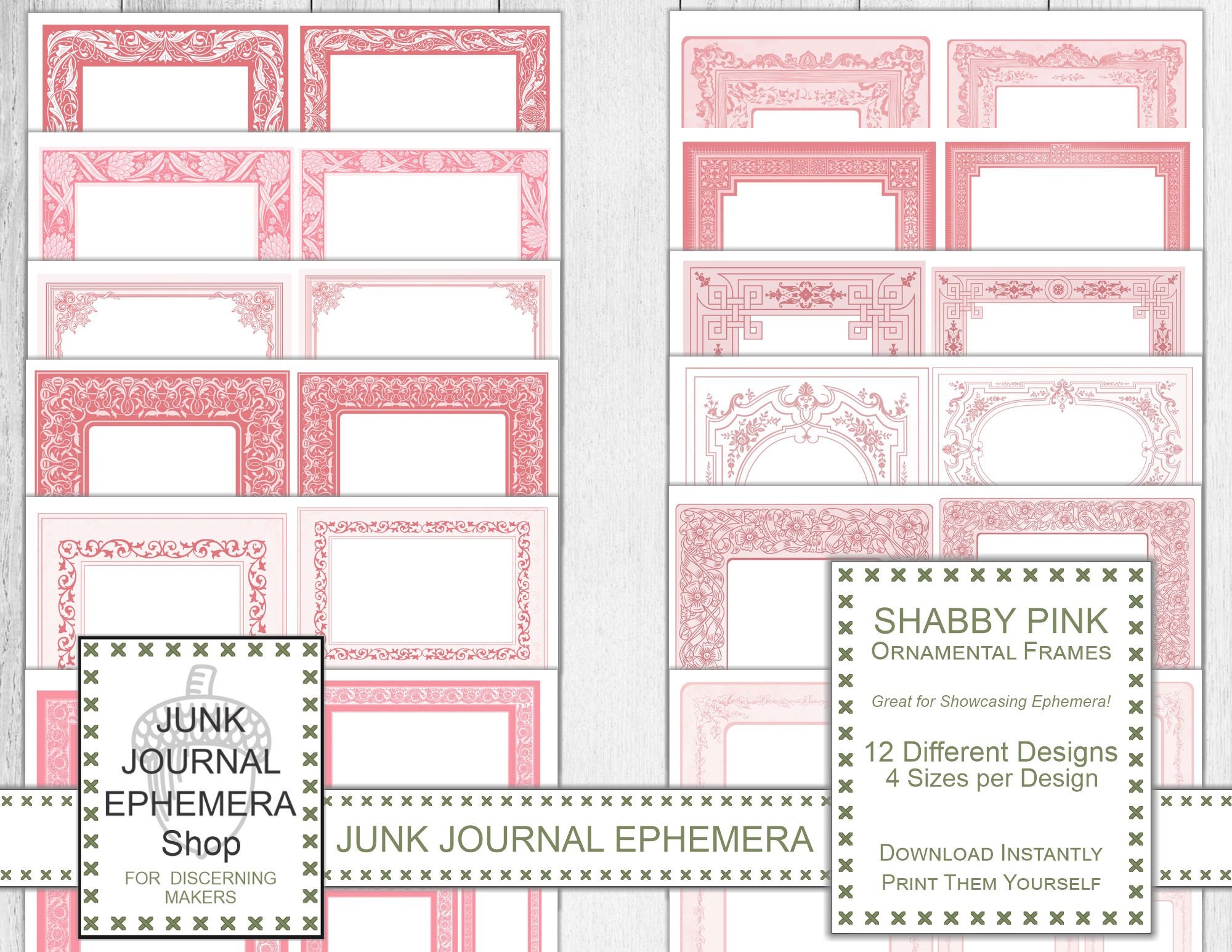 Shabby Pink Ephemera Frames Journal Cards ATC Decorative - Etsy