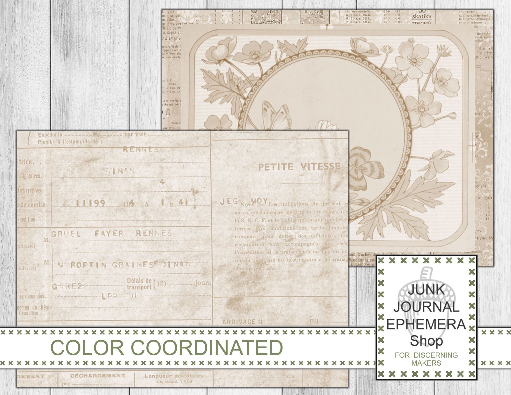 Shabby Tan Printable Paper, Tan Collage, Collage Reverse Page, Shabby ...